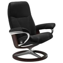 Relaxsessel stressless "Consul" Sessel Gr. Leder BATICK, Signature Base Braun, BalanceAdaptTM-PlusTMSystem-Gleitsystem-Relaxfunktion-Drehfunktion-Kopfstützenverstellung-Rückteilverstellung, B/H/T: 91cm x 102cm x 79cm, schwarz (black batick) mit Signature Base, Größe L, Gestell Braun