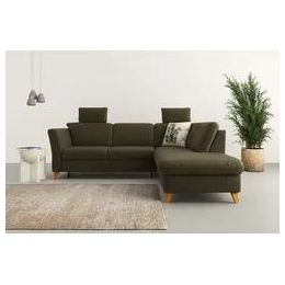 Ecksofa Home Affaire "Trelleborg L-Form" Sofas Gr. B/H/T: 252cm x 86cm x 213cm, Struktur, Ottomane rechts, mit Bettfunktion-mit Stauraum, grün (olive) Federkern-Polsterung, wahlweise mit Bettfunktion und Stauraum