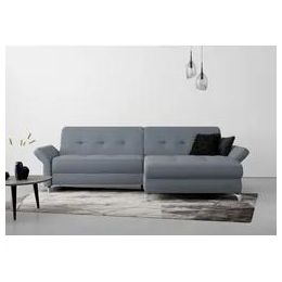 Ecksofa Inosign "Maredo L-Form" Sofas Gr. B/H/T: 284 cm x 89 cm x 179 cm, Chenille-Optik, mega-Recamiere rechts, mit Kopfteilverstellung und mit Armteilfunktion, blau (graublau) Federkern, wahlweise auch mit Kopfteil- und Armlehnverstellung