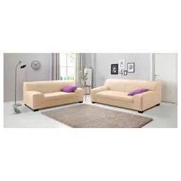 Polstergarnitur DOMO collection "Amando" Sitzmöbel-Sets Gr. H/T: 74cm x 79cm, Kunstleder SOFTLUX, ohne Funktion, beige (creme) bestehend aus 2er- und 3er-Sofa