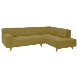 Ecksofa Tom Tailor HOME "NORDIC PURE" Sofas Gr. B/H/T: 249cm x 77cm x 181cm, Samtstoff STC, Ottomane rechts, beige (gold mustard stc 13) mit Ottomane, im Retrolook, Füße Buche natur