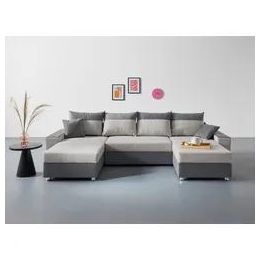 Wohnlandschaft Collection AB "Antalya U-Form", grau (anthrazit), B:313cm H:42cm T:161cm, 100% Polyester, Sofas, mit Bettkasten und Bettfunktion, 2 Zierkissen inklusive