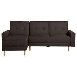 Ecksofa Max Winzer "Just Chill" Sofas Gr. B/H/T: 230cm x 93cm x 152cm, Strukturgewebe 16523, Recamiere beidseitig montierbar, braun (schoko) Schlafsofa mit Recamiere, Rückenverstellung, inklusive Stauraumhocker