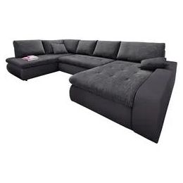 Wohnlandschaft Trendmanufaktur "Indie, toller Sitzkomfort, aufwendige Detailverarbeitung, U-Form" Sofas Gr. B/H/T: 335cm x 86cm x 179cm, Luxus-Microfaser ALCAZAR-Struktur, Recamiere rechts, XXL-mit Bettfunktion, schwarz (schwarz/anthrazit-grau) wahlweise mit Bettfunktion