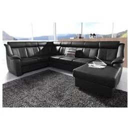 Sit & More Wohnlandschaft SIT & MORE "Basel U-Form" Sofas Gr. B/H/T: 315cm x 98cm x 210cm, NaturLEDER-Kunstleder, Recamiere rechts, ohne Relaxfunktion, schwarz wahlweise mit Relaxfunktion