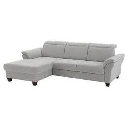 Ecksofa Home Affaire "Solvei L-Form" Sofas Gr. B/H/T: 255cm x 104cm x 185cm, Struktur, Recamiere links, mit Sitztiefenverstellung-mit Kopfteilverstellung, silberfarben (silber) mit Recamierenabschluß und Sitztiefenverstellung