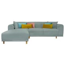 Ecksofa Andas "Maroon L-Form" Sofas Gr. B/H/T: 285cm x 82cm x 191cm, Struktur fein, Recamiere links, Inklusive 7 Zierkissen, blau (petrol) in skandinavischem Design, mit losen Kissen