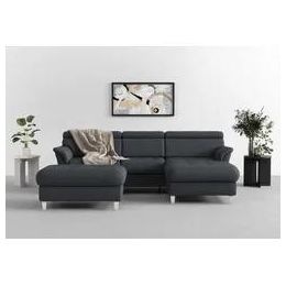 Sit & More Ecksofa SIT&MORE "Marano L-Form" Sofas Gr. B/T: 257 cm x 166 cm, Soft clean, mega-Recamiere links, mit Bettfunktion-mit Bettkasten-inklusive Kopfteilverstellung-Fußfarbe: Nickel satiniert, grau (dunkelgrau) inklusive Kopfteilverstellung, wahlweise mit Bettfunktion, Bettkasten