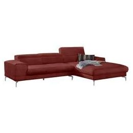 Ecksofa W.Schillig "piedroo" Sofas Gr. B/H/T: 303cm x 70cm x 193cm, Chenille-Flachgewebe R66, Longchair rechts, mit Kopfteilverstellung-ohne Sitztiefenverstellung, rot (rot r66) Kopfteilverstellung, wahlweise mit Sitztiefenverstellung, Breite 303cm