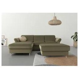 Sit & More Ecksofa SIT & MORE "Apulia L-Form" Sofas Gr. B/H/T: 250cm x 78cm x 185cm, Samtoptik, Recamiere links, ohne Bettfunktion-ohne Bettkasten-ohne Armteilverstellung-ohne Kopfteilverstellung, grün (olive) wahlweise Bettfunktion, Bettkasten und Kopf- Armteilverstellung