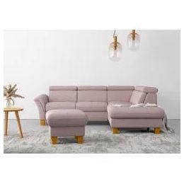 Ecksofa Home Affaire "Lindgren L-Form" Sofas Gr. B/H/T: 249 cm x 84 cm x 217 cm, Chenille, Ottomane rechts, ohne TV-Funktion motorisch-ohne Bettfunktion mit einklappbaren Rollen-ohne Stauraum-ohne Kopfteilverstellung-ohne Federkern, rosa (rose) wahlweise mit TV-Funktion, Stauraum und Kopfteilverstellung