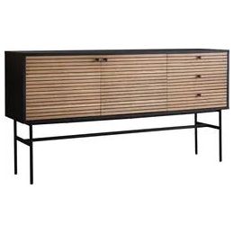 Sideboard Salesfever Sideboards Gr. B/H/T: 160cm x 85cm x 40cm, Sideboard Schwarz/Eiche Echtholzfurnier, 3 St., beige (natur) Kommode im Scandi Design