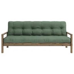 Schlafsofa KARUP DESIGN "KNOB" Sofas Gr. B/H/T: 205cm x 79cm x 95cm, gleichschenklig, Carob Brown lackiert, grün (olive green) mit Futonmatratze, verschiedene Farben, FSC-zertifiziert, Kiefer