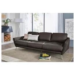 Big-Sofa W.Schillig "softy", braun (braun z59), B:254cm H:79cm T:113cm, Chenille-Flachgewebe R66 (85% Polyester, 15% Nylon), Velourgewebe V41 (100% Polyester), Longlife Xtra-Leder Z59: Glattleder mit modischer Prägung. Hautstärke 0, 9 - 1, 1 mm, Sofas, mit dekorativer Heftung im Sitz, Füße Chrom glänzend