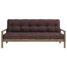 Schlafsofa KARUP DESIGN "KNOB" Sofas Gr. B/H/T: 205cm x 79cm x 95cm, gleichschenklig, Carob Brown lackiert, braun mit Futonmatratze, verschiedene Farben, FSC-zertifiziert, Kiefer