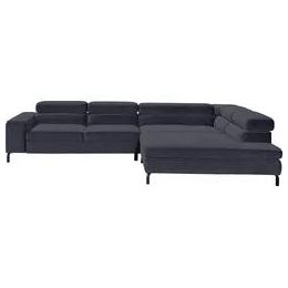 Ecksofa Gallery M BRANDED BY MUSTERRING "Felicia Due L-Form" Sofas Gr. B/H/T: 312 cm x 72 cm x 216 cm, Velours, mega-Recamiere rechts, ohne Sitzvorzug, blau (navy) Wahlweise mit Sitzvorzug, inkl. Kopfteilverstellung, Sitzhöhe 43 cm