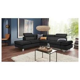 Ecksofa exxpo - SOFA FASHION "Fiji, L-Form" Sofas Gr. B/H/T: 272cm x 98cm x 232cm, Luxus-Kunstleder, Ottomane links, Mit Bettfunktion, schwarz mit Kopf- bzw. Rückenverstellung, wahlweise Bettfunktion