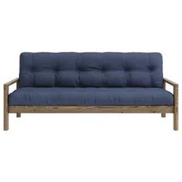 Schlafsofa KARUP DESIGN "KNOB" Sofas Gr. B/H/T: 205cm x 79cm x 95cm, gleichschenklig, Carob Brown lackiert, blau (navy) mit Futonmatratze, verschiedene Farben, FSC-zertifiziert, Kiefer