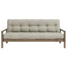 Schlafsofa KARUP DESIGN "KNOB" Sofas Gr. B/H/T: 205cm x 79cm x 95cm, gleichschenklig, Carob Brown lackiert, beige (linen) mit Futonmatratze, verschiedene Farben, FSC-zertifiziert, Kiefer