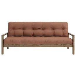 Schlafsofa KARUP DESIGN "KNOB" Sofas Gr. B/H/T: 205cm x 79cm x 95cm, gleichschenklig, Carob Brown lackiert, braun (clay brown) mit Futonmatratze, verschiedene Farben, FSC-zertifiziert, Kiefer