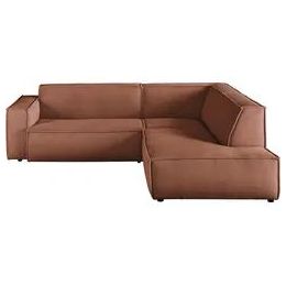 Ecksofa 3C Candy "Matteo L-Form" Sofas Gr. B/H/T: 254 cm x 72 cm x 224 cm, Ottomane rechts, braun (rusty) mit auffälliger Kedernaht, Cord-Bezug, Lounge-Charakter