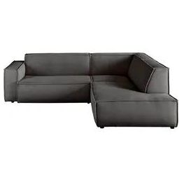 Ecksofa 3C Candy "Matteo L-Form" Sofas Gr. B/H/T: 254cm x 72cm x 224cm, Ottomane rechts, grau (dunkelgrau) mit auffälliger Kedernaht, Cord-Bezug, Lounge-Charakter