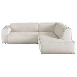 Ecksofa 3C Candy "Matteo L-Form" Sofas Gr. B/H/T: 254cm x 72cm x 224cm, Ottomane rechts, weiß (snow) mit auffälliger Kedernaht, Cord-Bezug, Lounge-Charakter