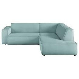 Ecksofa 3C Candy "Matteo L-Form" Sofas Gr. B/H/T: 254cm x 72cm x 224cm, Ottomane rechts, blau (light blau) mit auffälliger Kedernaht, Cord-Bezug, Lounge-Charakter