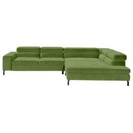 Ecksofa Gallery M BRANDED BY MUSTERRING "Felicia Due L-Form" Sofas Gr. B/H/T: 312 cm x 72 cm x 216 cm, Velours, mega-Recamiere rechts, ohne Sitzvorzug, grün (green) Wahlweise mit Sitzvorzug, inkl. Kopfteilverstellung, Sitzhöhe 43 cm