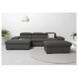 Ecksofa Home Affaire "Alberto L-Form" Sofas Gr. B/H/T: 286cm x 73cm x 174cm, Material, Recamiere links, ohne Bettfunktion, braun (mokka) mit Kopfteilverstellung, wahlweise Bettfunktion