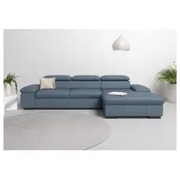 Ecksofa Home Affaire "Alberto L-Form" Sofas Gr. B/H/T: 286cm x 73cm x 174cm, Material, Recamiere rechts, ohne Bettfunktion, blau (graublau) mit Kopfteilverstellung, wahlweise Bettfunktion