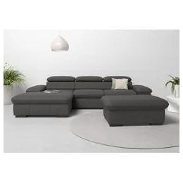 Ecksofa Home Affaire "Alberto L-Form" Sofas Gr. B/H/T: 286cm x 73cm x 174cm, NaturLEDER, Recamiere links, mit Bettfunktion-Bett mit Stoff bezogen, braun (mokka) wahlweise mit Bettfunktion, inkl. Kopfteilverstellung, Recamiere