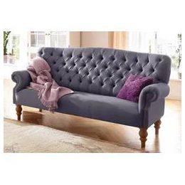 Chesterfield-Sofa Home Affaire "Lord", lila, B:188cm H:93cm T:84cm, Struktur fein (100% Polyester), Luxus-Microfaser Lederoptik (100% Polyester), Sofas, mit echter Chesterfield-Knopfheftung und Ziernägeln