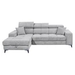 Ecksofa ED EXCITING DESIGN "Sydney L-Form" Sofas Gr. B/H/T: 268cm x 86cm x 172cm, Webstoff, Recamiere links, inkl. Bettkasten und Schalffunktion-inkl. Schlaffunktion, grau (hellgrau) frei im Raum stellbar, mit Bettkasten, inkl. Kopfteilverstellung