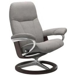 Relaxsessel stressless "Consul", grau (grau jasmine), B:82cm H:102cm T:72cm, Leder BATICK: BATICK ist ein leicht korrigiertes, durchgefärbtes und genarbtes Möbelleder, bei dem die meisten Unebenheiten und Spuren in der Regel entfernt wurden., Leder PALOMA: PALOMA ist ein durchgefärbtes Semianilin-Möbelleder mit natürlicher Narbung., ROHLEDER Stoff Q2 FARON: Ein fester zuverlässiger Bouclu00e9 mit 