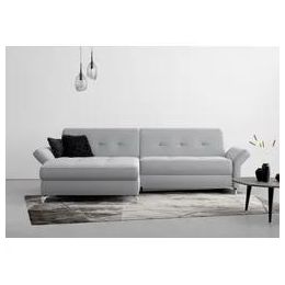 Ecksofa Inosign "Maredo L-Form" Sofas Gr. B/H/T: 284 cm x 89 cm x 179 cm, Samtoptik, mega-Recamiere links, ohne Kopfteilverstellung, ohne Armteilfunktion, grau (hellgrau) Federkern, wahlweise auch mit Kopfteil- und Armlehnverstellung