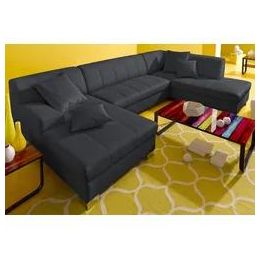 Wohnlandschaft Inosign "Turah moderne Steppung, incl. Zierkissen, auch in Leder" Sofas Gr. B/H/T: 297 cm x 75 cm x 82 cm, NaturLEDER, Recamiere links, mit Bettfunktion, schwarz wahlweise mit Bettfunktion, BTH: 2978275 cm, U-Form