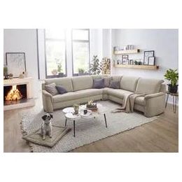 Ecksofa VILLA BECK "Garda L-Form" Sofas Gr. B/H/T: 245cm x 90cm x 91cm, Microfaser-Flock, langer Schenkel rechts, mit Kopfteilverstellung, beige (2 stone) inklusive Kopfteilverstellung, Stellmaß 277x245cm