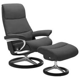 Relaxsessel stressless "View" Sessel Gr. ROHLEDER Stoff Q2 FARON, Cross Base Schwarz, Relaxfunktion-Drehfunktion-PlusTMSystem-Gleitsystem-BalanceAdaptTM, B/H/T: 82cm x 109cm x 81cm, grau (dunkelgrau q2 faron) mit Signature Base, Größe M,Gestell Schwarz