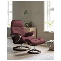 Relaxsessel stressless "Sunrise" Sessel Gr. Leder BATICK, Relaxfunktion-Drehfunktion-PlusTMSystem-Gleitsystem-BalanceAdaptTM, B/H/T: 92cm x 105cm x 80cm, rot (bordeaux batick) mit Signature Base, Größe L, Gestell Braun