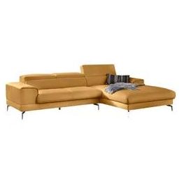 Ecksofa W.Schillig "piedroo" Sofas Gr. B/H/T: 303cm x 70cm x 193cm, Longlife Xtra-Leder Z69, Longchair rechts, mit Kopfteilverstellung-mit motorischer Sitztiefenverstellung, gelb (kurkuma z69) Kopfteilverstellung, wahlweise mit Sitztiefenverstellung, Breite 303cm