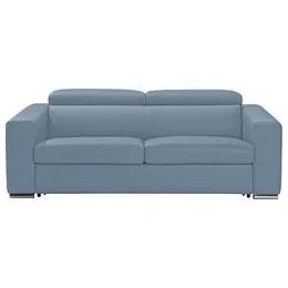 Schlafsofa Egoitaliano "Cabiria, Design und super Sitz- Liegekomfort" Sofas Gr. B/H/T: 226cm x 97cm x 103cm, Leder BULL, blau (himmelblau) Sofa inkl. Schlaffunktion, Kopfteile verstellbar, mit Metallfüßen