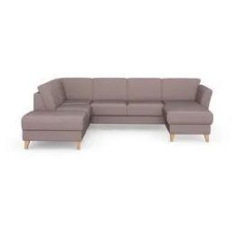 Sit & More Wohnlandschaft SIT & MORE "Visby U-Form" Sofas Gr. B/H/T: 303 cm x 87 cm x 213 cm, Chenille, Ottomane links, ohne Bettfunktion-ohne Stauraum, rosa (rose) wahlweise mit Bettfunktion und Stauraum, frei im Raum stellbar