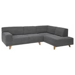 Ecksofa Tom Tailor HOME "NORDIC PURE" Sofas Gr. B/H/T: 249cm x 77cm x 181cm, Vintage Webstoff TUS, Ottomane rechts, grau (soft graphite tus 9) mit Ottomane, im Retrolook, Füße Buche natur