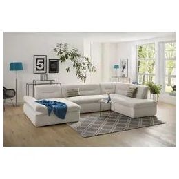 Wohnlandschaft Inosign "Avesa U-Form" Sofas Gr. B/H/T: 355 cm x 80 cm x 216 cm, Struktur weich, Longchair links, ohne Armteilverstellung-ohne Schlaffunktion, beige (creme) Wahlweise mit Armteilverstellung und Bettfunktion, BTH: 35521680cm