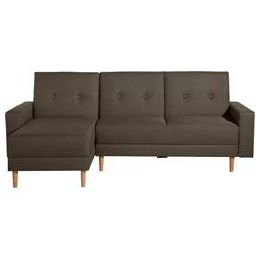 Ecksofa Max Winzer "Just Chill" Sofas Gr. B/H/T: 230cm x 93cm x 152cm, Strukturgewebe 16523, Recamiere beidseitig montierbar, braun Schlafsofa mit Recamiere, Rückenverstellung, inklusive Stauraumhocker