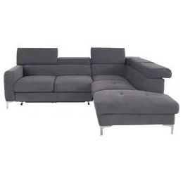 Ecksofa COTTA "Sammy L-Form" Sofas Gr. B/H/T: 242cm x 74cm x 207cm, Chenille, Ottomane rechts, mit Kopfteilverstellung, grau (stone) inklusive Kopfteilverstellung, wahlweise mit Bettfunktion