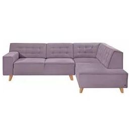 Ecksofa Tom Tailor HOME "NORDIC CHIC" Sofas Gr. B/H/T: 249cm x 77cm x 181cm, Samtstoff STC, Ottomane rechts, ohne Sitztiefenverstellung-ohne Nackenstütze, lila (lila stc 8) mit Ottomane, wahlweise Sitzvorzug, Füße Buche natur