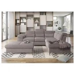 Sit & More Ecksofa SIT&MORE "Cabrio L-Form" Sofas Gr. B/H/T: 274 cm x 87 cm x 230 cm, Struktur weich, langer Schenkel links, mit Sitztiefenverstellung-mit Kopfteilverstellung-mit Armteilfunktion-mit 3 Nierenkissen, braun (savannah) mit Sitztiefenverstellung und Federkern, 3 Nierenkissen