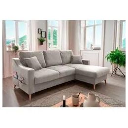 Ecksofa Inosign "Valentina L-Form" Sofas Gr. B/H/T: 228cm x 94cm x 150cm, Struktur, Recamiere rechts-Bettfunktion links, grau 2 Zierkissen, mit Seitentasche, ausziehbarer Liegefläche, Bettkasten